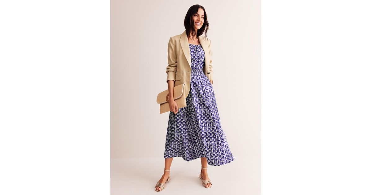 Boden Amber Shirred Waist Dresssurf The Web, Bloom Sprig in Pink | Lyst