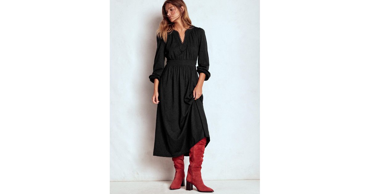 Boden Maddie Picot Trim Midi Dress in Black | Lyst
