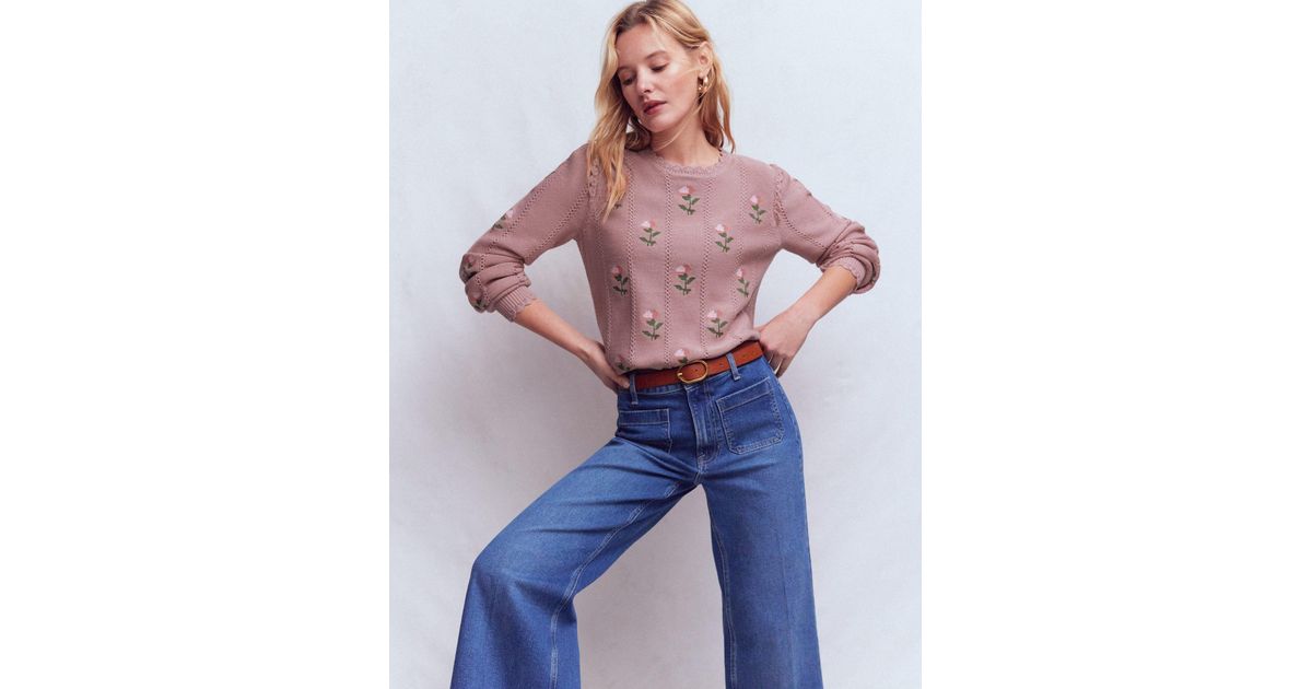 Boden Valeria Crochet Trim Jumper-Rose, Embroidery in Blue | Lyst
