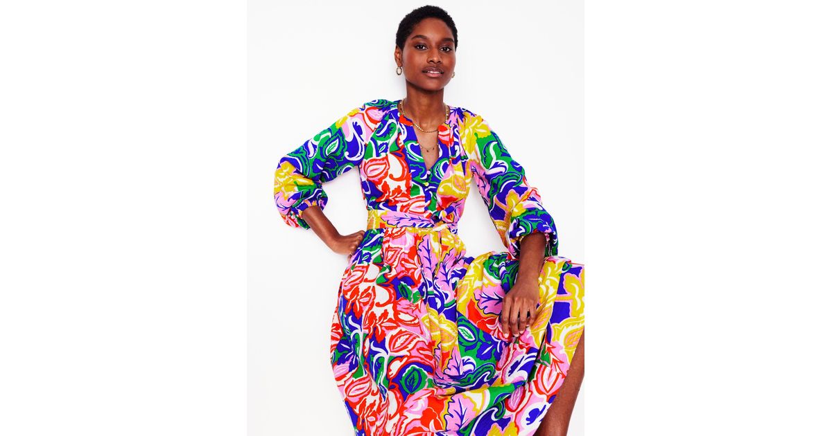 Boden Faye Double Cloth Dress-Multi, Foliage Twirl in Blue | Lyst UK