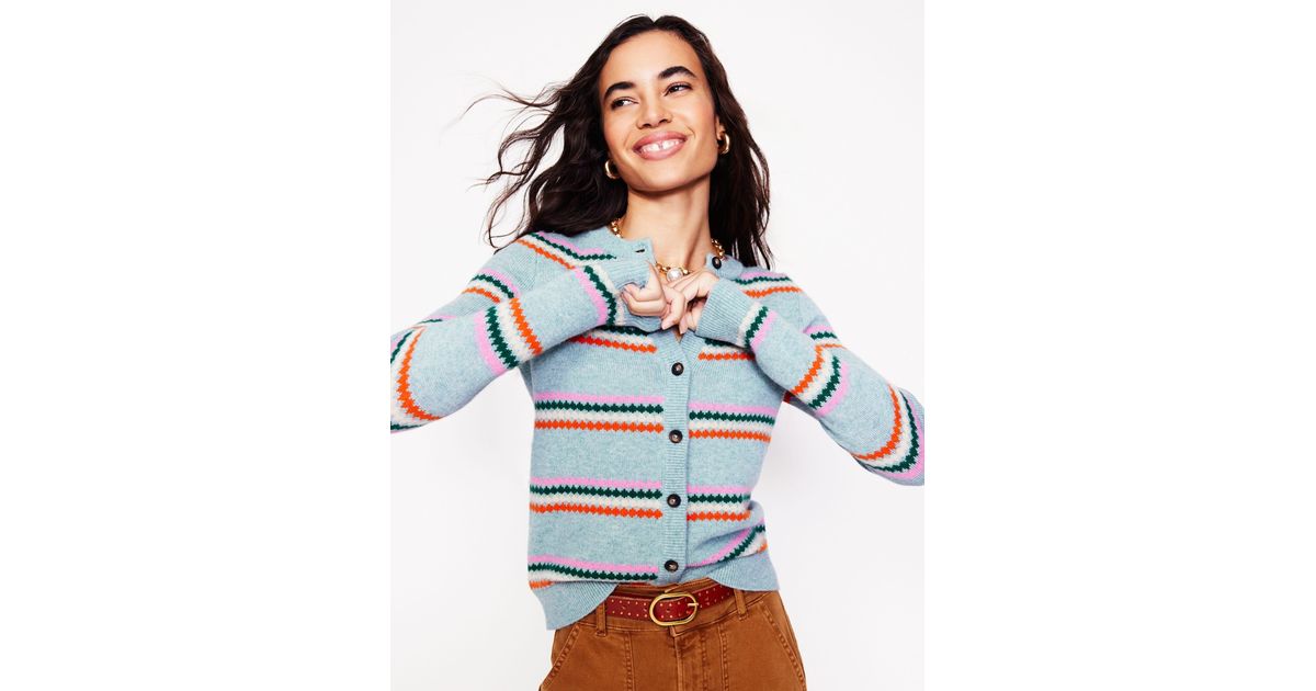 Boden Edie Fair Isle Cardigan in Blue | Lyst