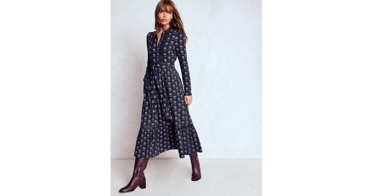 Boden Edwina Jersey Shirt Dress-French, Woodblock Flower in Blue | Lyst UK