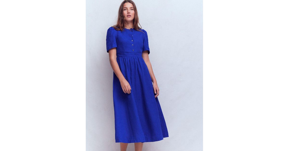 Boden Ivy Placket Linen Midi Dress in Blue | Lyst