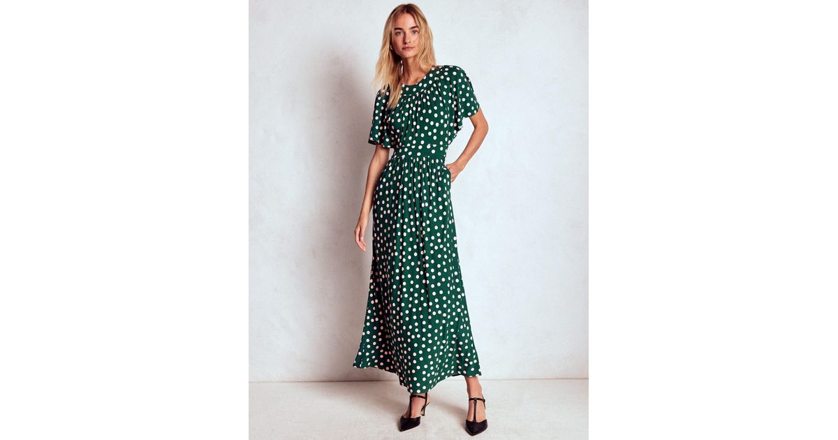 Boden Yoke Panel Maxi Dress-Emerald Night, Painted Dot in Green | Lyst