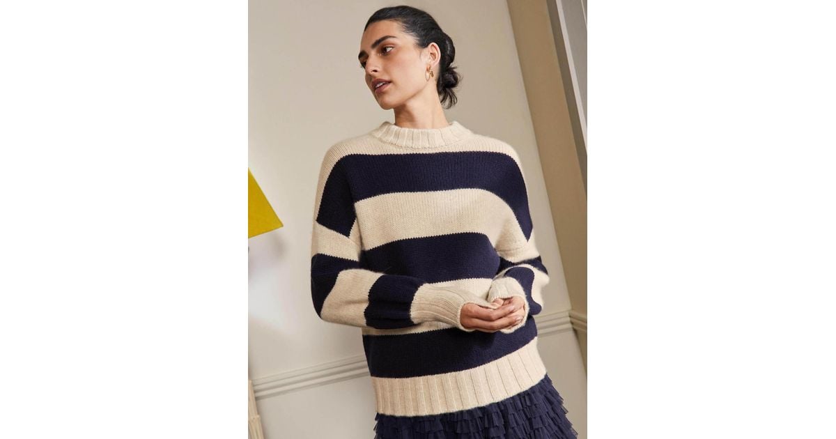 Boden Chunky Cashmere Sweater Sapphire Blue Stripe | Lyst