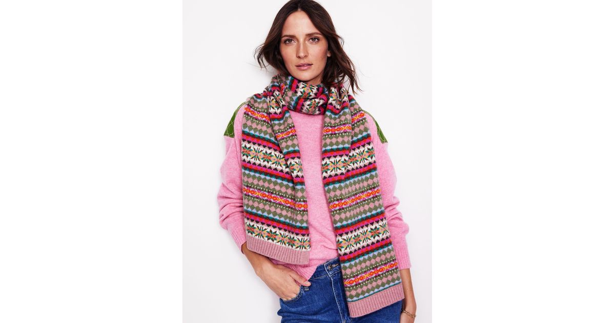 Boden Fair Isle Scarf in Pink | Lyst UK
