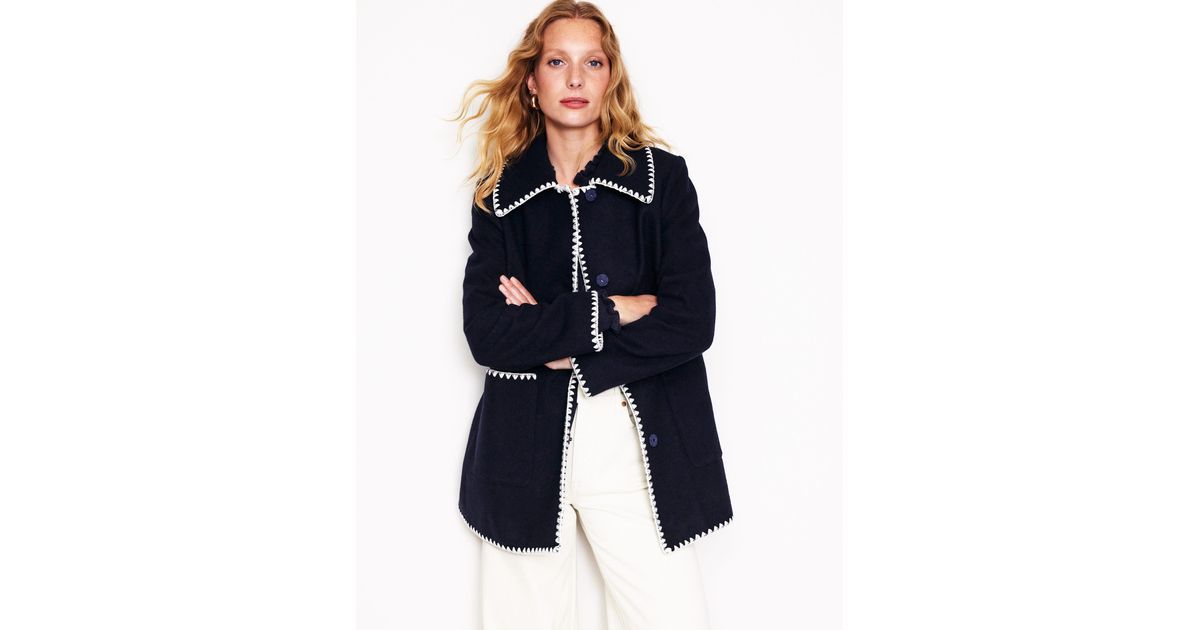 Boden Blanket Stitch Car Coat in Blue | Lyst UK