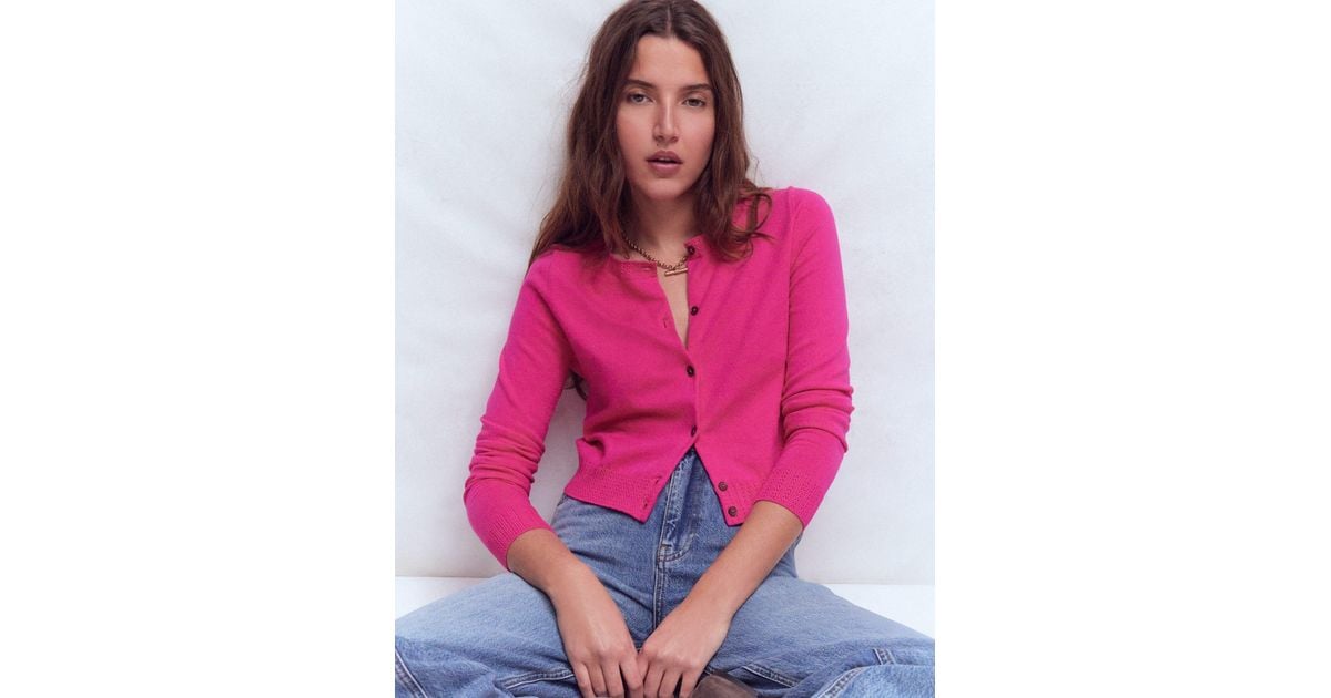 Boden Emilia Cotton Cropped Cardigan in Pink | Lyst UK