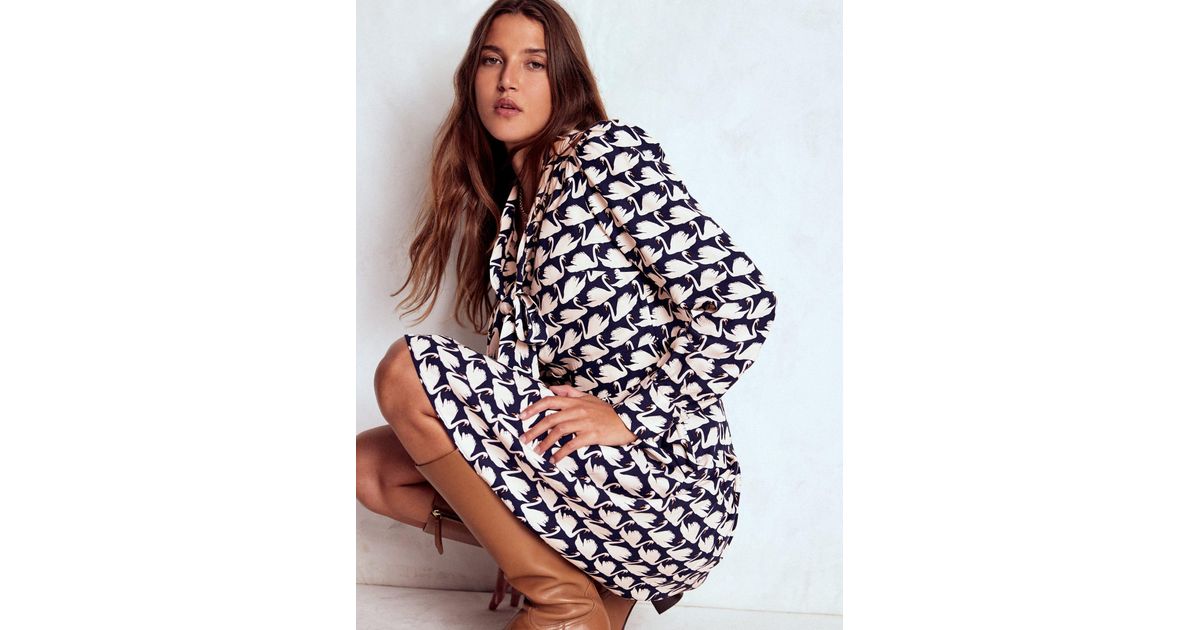 Boden Tie Neck Short Dress-French, Geo Swan in Blue | Lyst UK