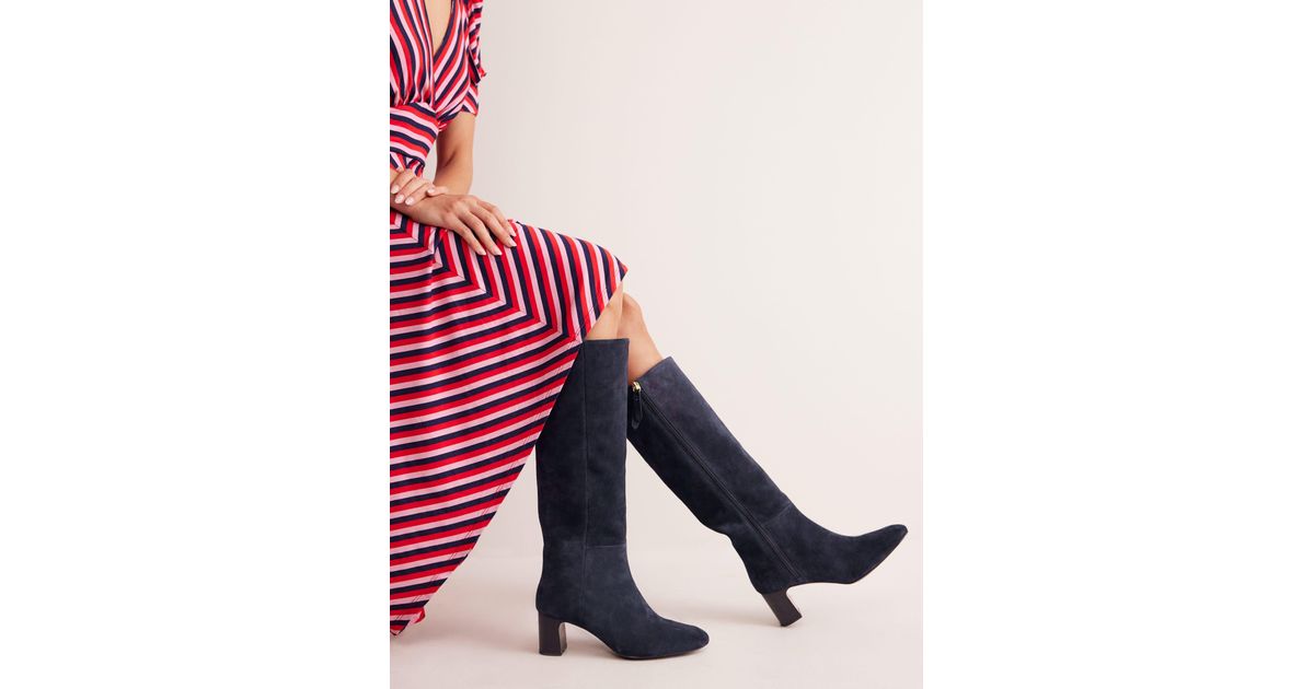 Boden Erica Knee High Leather Bootsnavy Suede in Blue | Lyst