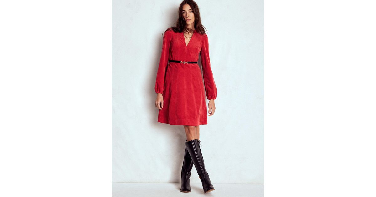 Boden Ros Panelled Cord Short Dress in Red | Lyst UK