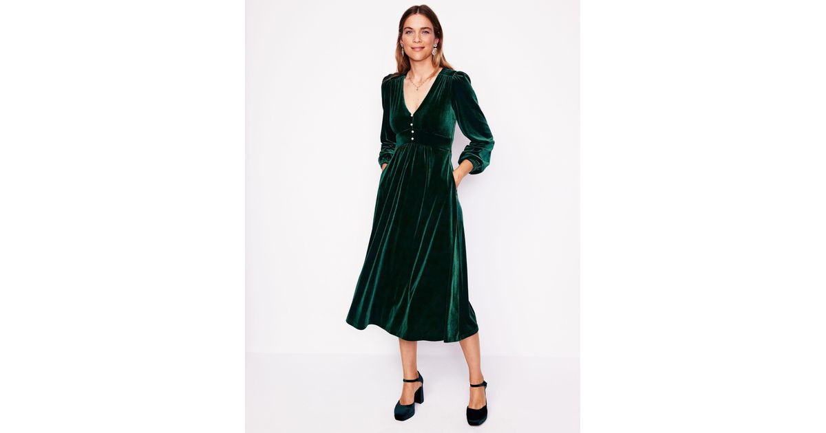 Boden Jocelyn Velvet Tea Dress in Green | Lyst