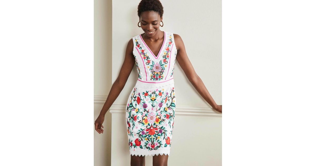 Boden Connie Embroidered Linen Dress in White | Lyst Boden Connie Embroidered Linen Dress in White | Lyst