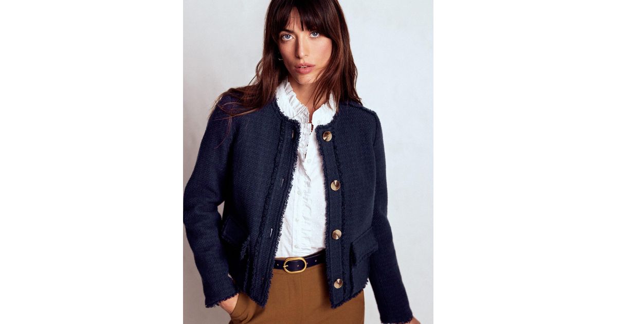 Boden Collarless Textured Jacket in Blue | Lyst