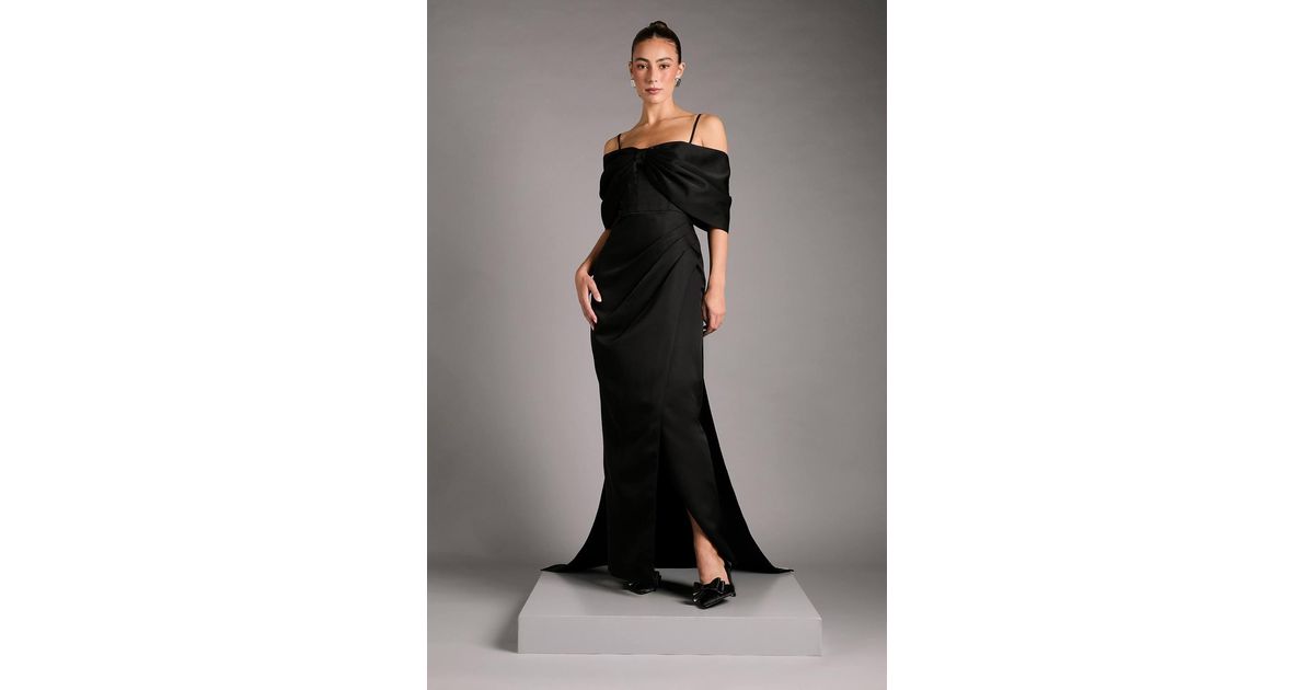 Coast Bardot Satin Dress With Bow Back Detail in Black | Lyst