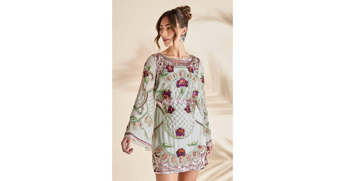 Coast Heavily Embellished Sequin Mini Dress in Natural | Lyst
