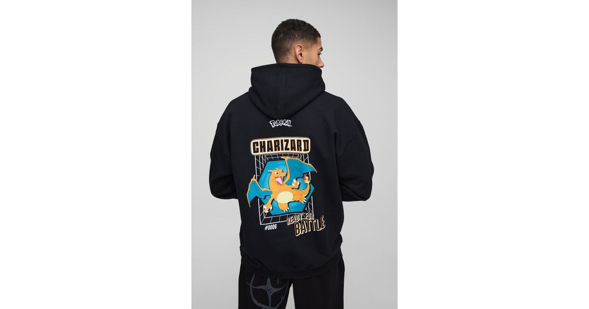 BoohooMAN Oversized Charizard Pokemon Graphic License Hoodie in Blue ...