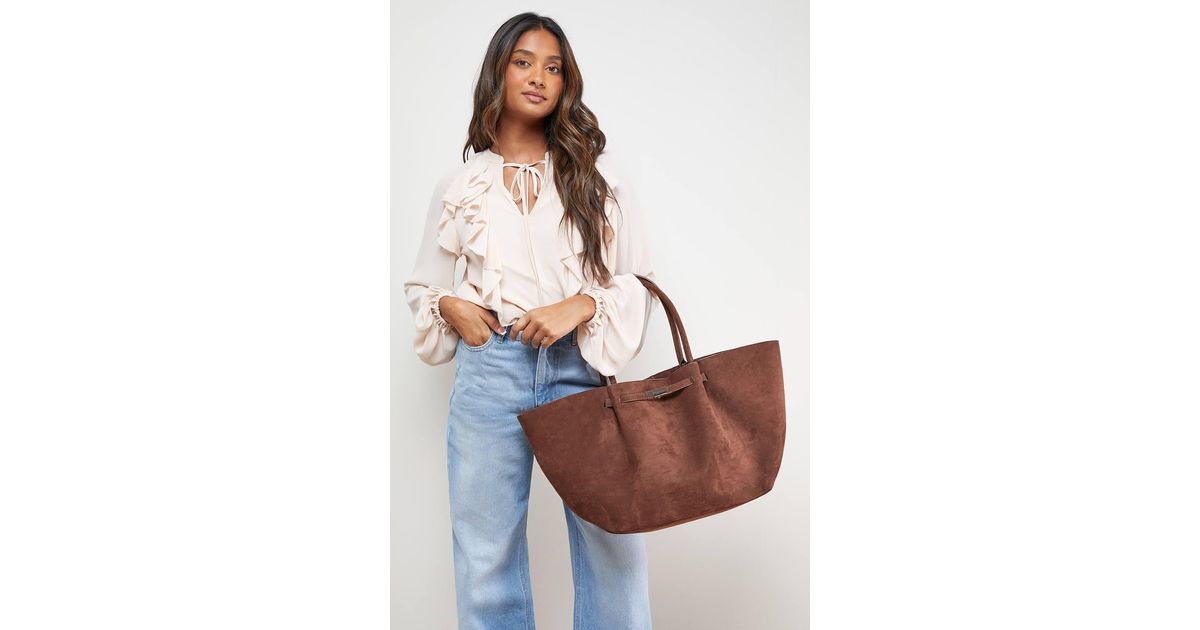 Oasis Topic Faux Suede Top Handle Tote Bag in Brown | Lyst