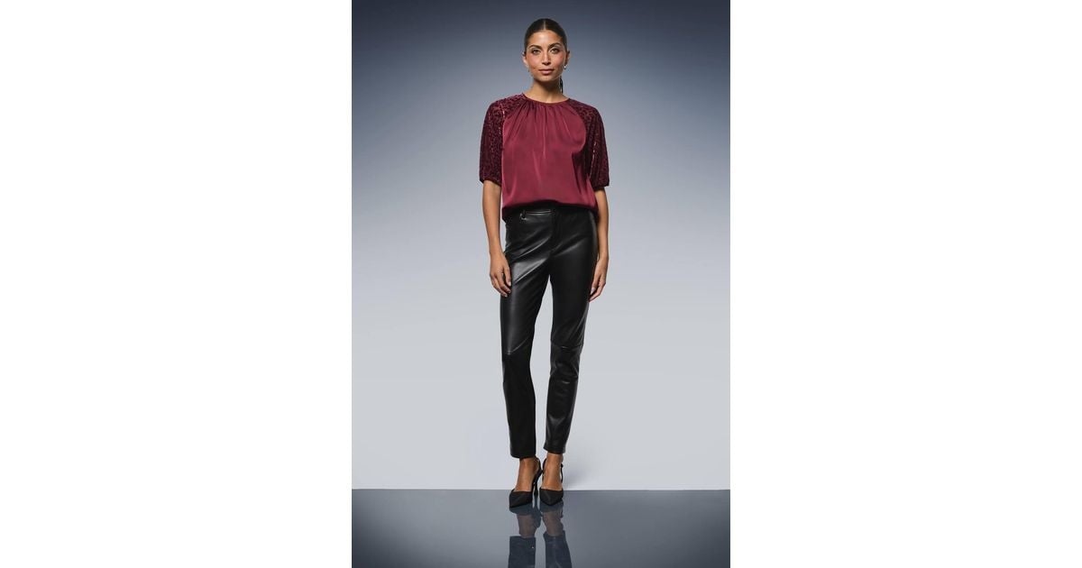 Wallis Devore Velvet Puff Sleeve Top in Red | Lyst