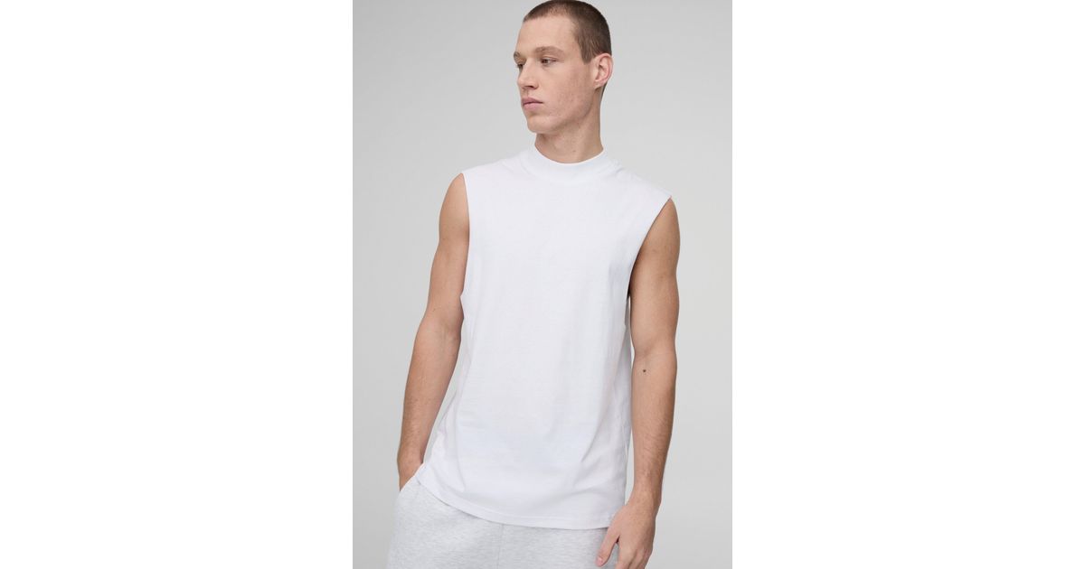 BoohooMAN Regular Fit Basic Drop Armhole Extended Neck Tank in White ...