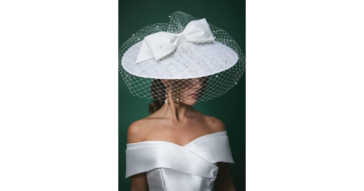 Coast Lisa Tan Bridal Bow Detail Wide Brim Fascinator With Pearl Veil ...