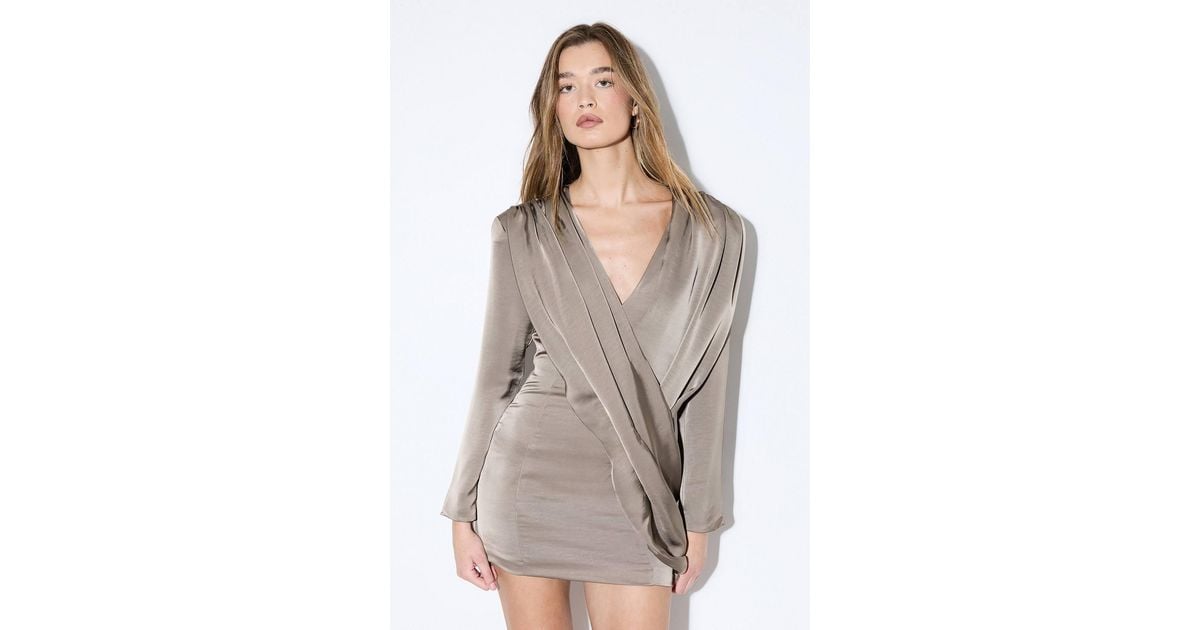 MissPap Satin Extreme Draped Mini Dress in Natural | Lyst