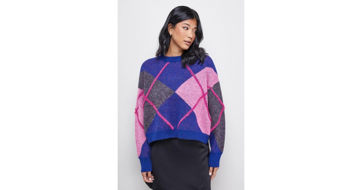 Warehouse Oversized Argyle Sweater in Blue | Lyst
