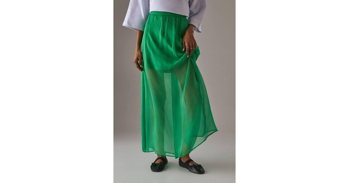 Warehouse Chiffon High Waisted Short Lining Maxi Skirt in Green | Lyst