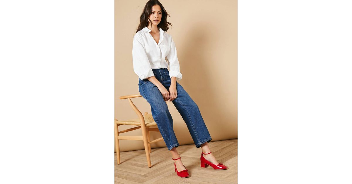 Oasis Debbie Faux Patent Leather Bow Detail Low Block Heel Court Shoes ...