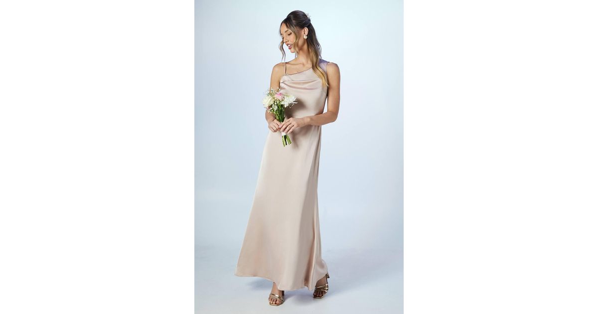Coast Asymmetric Shoulder Satin Maxi Bridesmaid Dress in White | Lyst