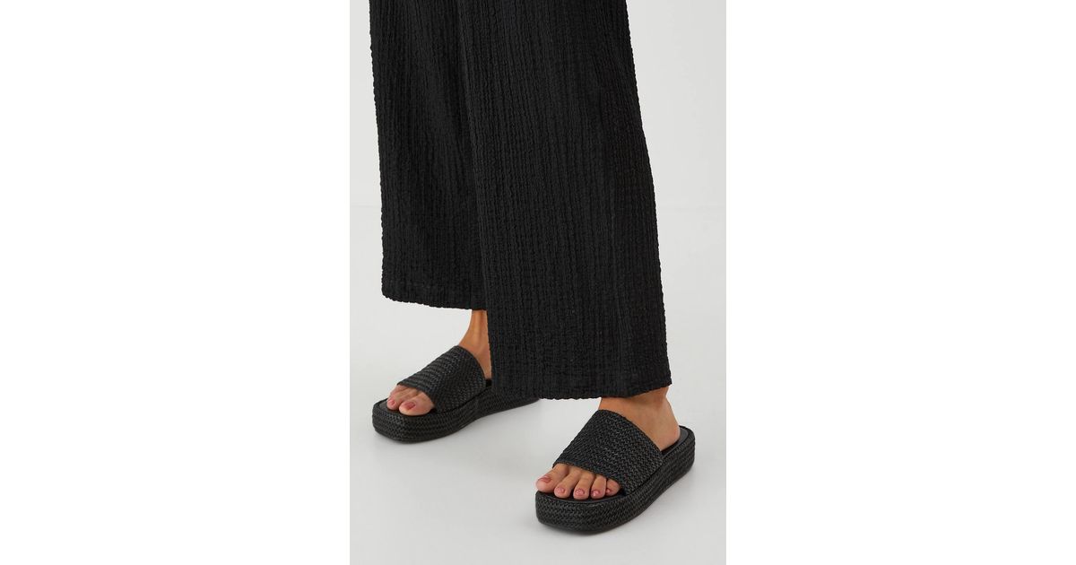 MissPap Woven Platform Sliders in Black | Lyst