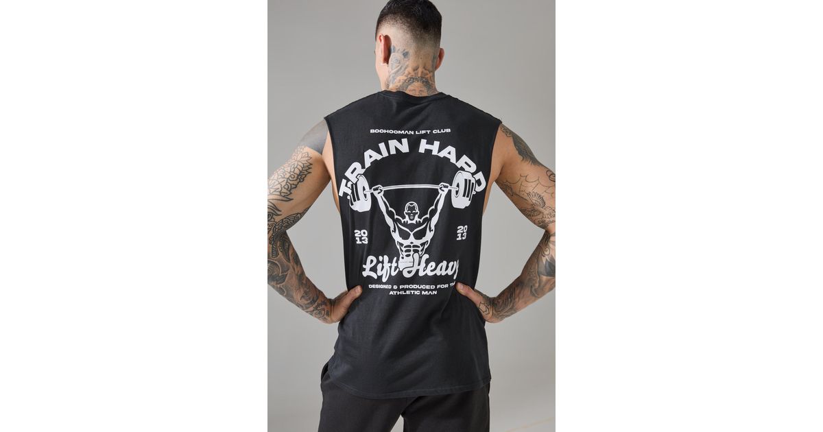 Boohoo Tall Active Train Hard Lift Heavy Regular Fit Droparm Tank in ...