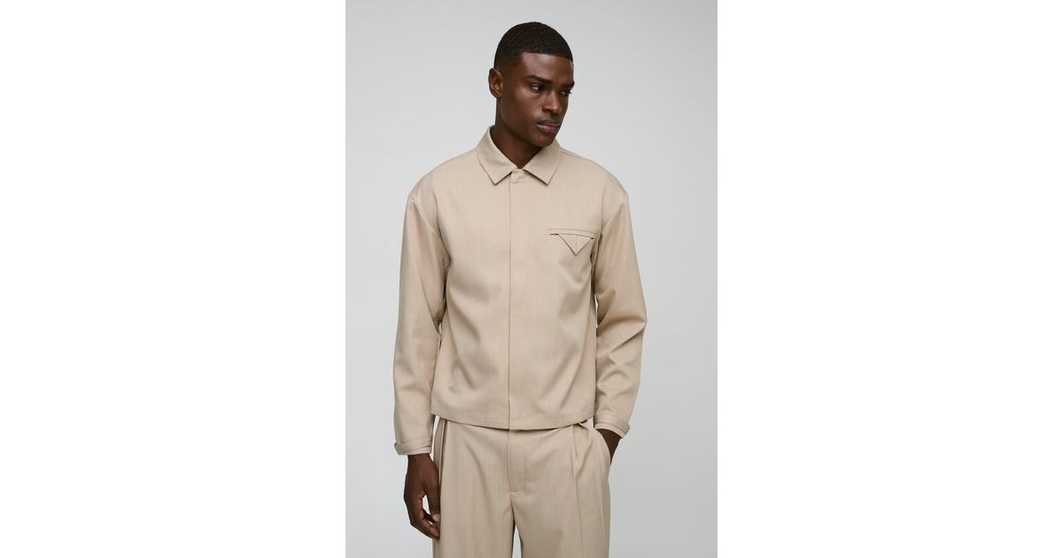 BoohooMAN Oversized Textured Overshirt And Short Set in Natural for Men ...