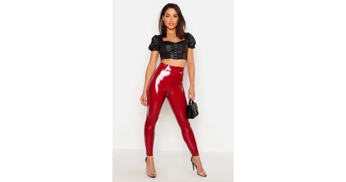 Boohoo Womens High Waist Stretch Vinyl Leggings In Purple Lyst