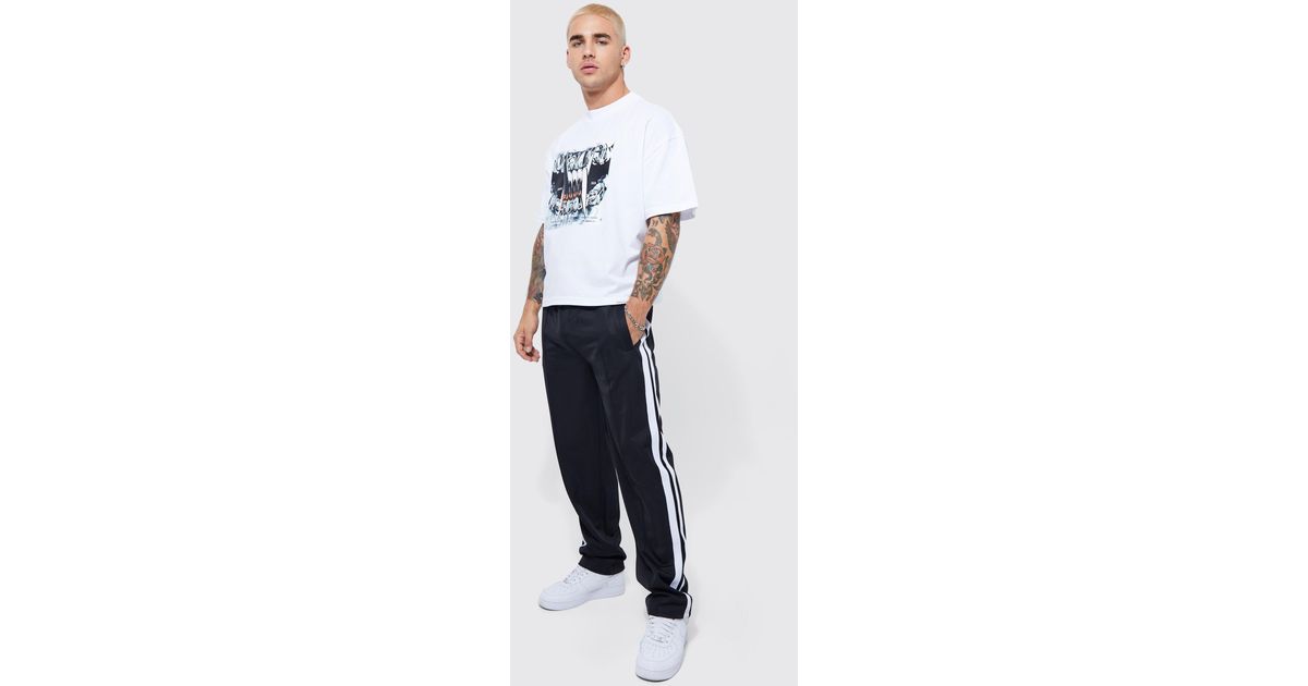 Boohooman Oversized Boxy T Shirt And Tricot Jogger Set In White For Men