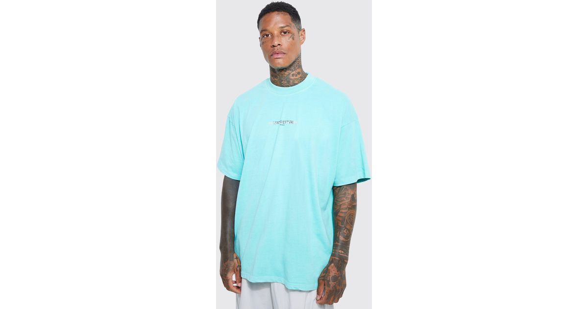 Boohooman Oversized Washed Heavyweight Limited T Shirt In Blue For Men