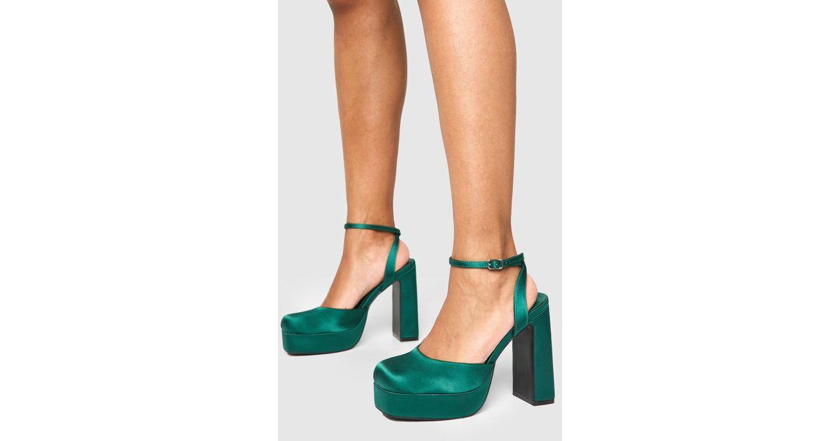 Boohoo Satin Round Toe Platform Heels in Blue | Lyst