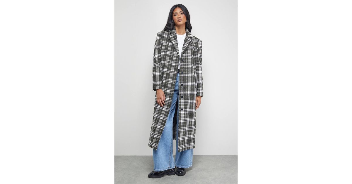 Warehouse Flanneled Oversized Maxi Coat in Blue | Lyst