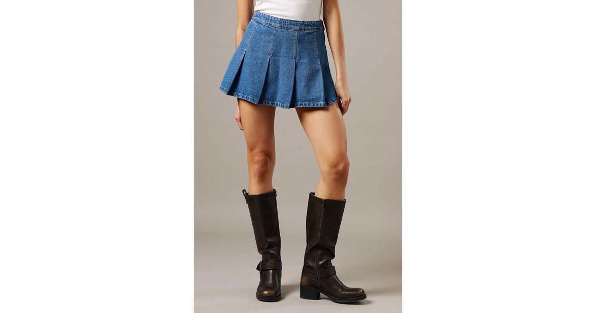 Warehouse Denim Pleated Mini Skirt in Blue | Lyst