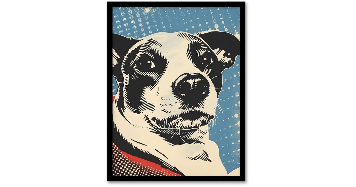 BoohooMAN Artery8 Dog Lover Pet Red Blue Lichtenstein Style Framed Art ...