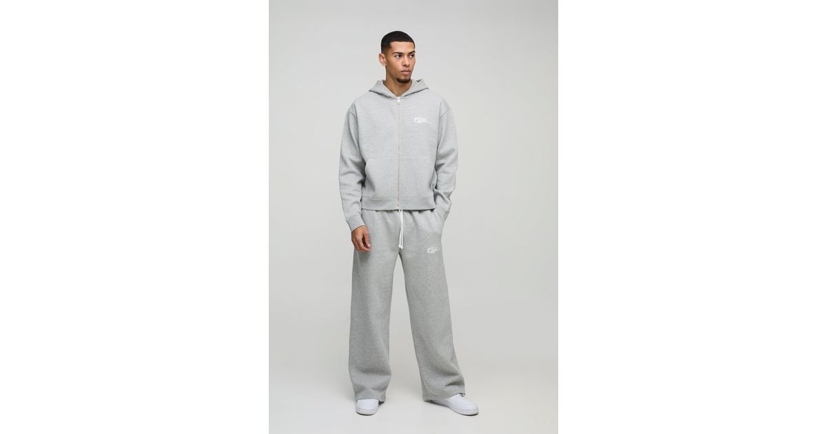 BoohooMAN Oversized Boxy Official Embroidery Zip Through Tracksuit in ...