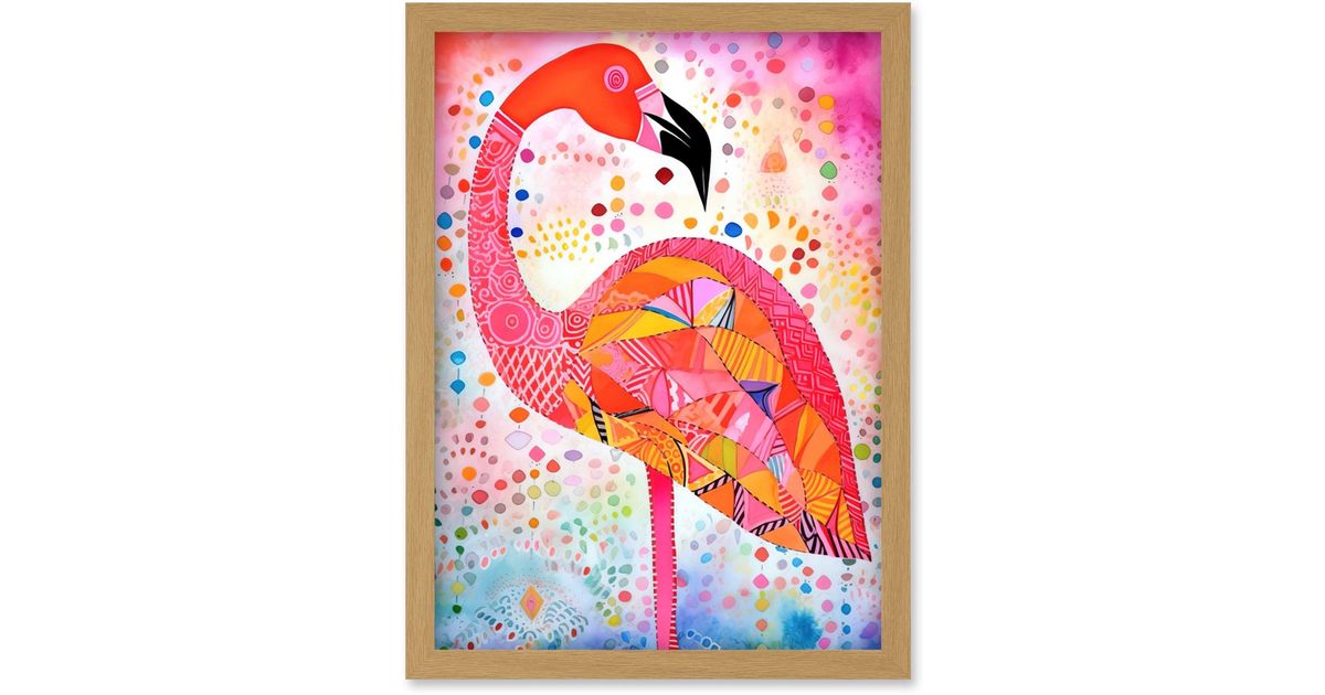 BoohooMAN Artery8 Flamingo Folk Art Watercolour Painting Artwork Framed ...