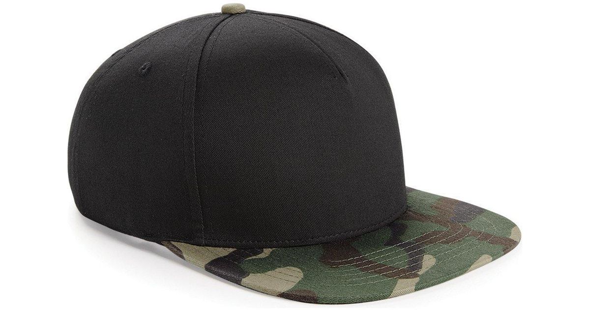 BoohooMAN Beechfield Camouflage Retro Snapback Cap Pack Of 2 in Black ...