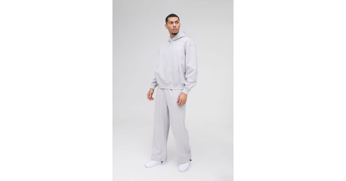 BoohooMAN Oversized Boxy Hoodie & Wide Leg Tie Cuff Tracksuit in Gray ...