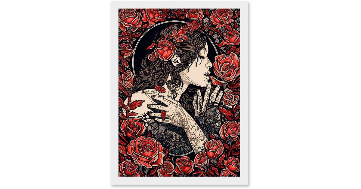 BoohooMAN Artery8 Kiss From A Rose Red And Black Floral Illustration ...