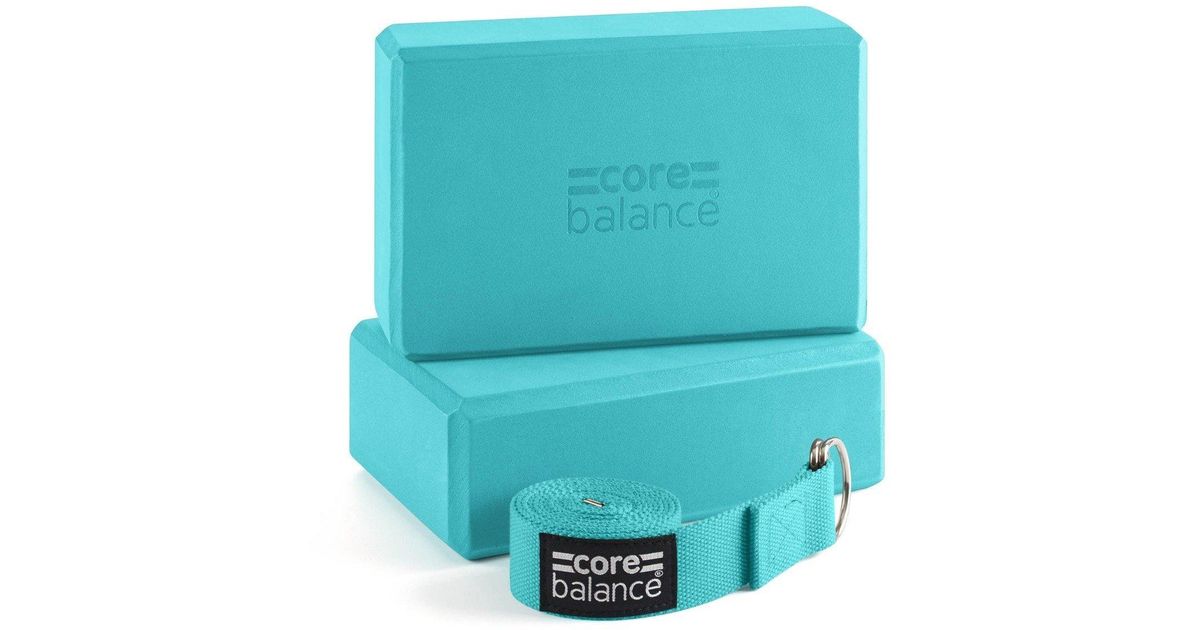 BoohooMAN Core Balance Yoga Block Set Eva Foam Brick With D Ring Stretch Strap Belt Core Balance ...