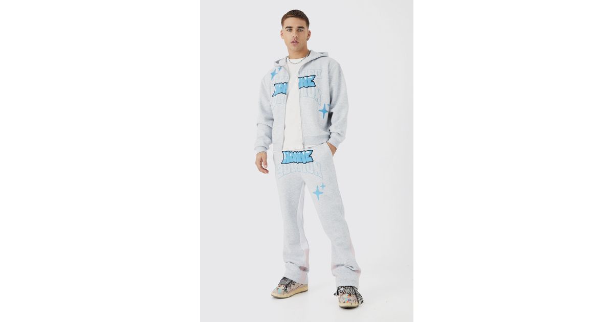 Boohoo Oversized Boxy Zip Through Puff Print Gusset Tracksuit in Blue ...