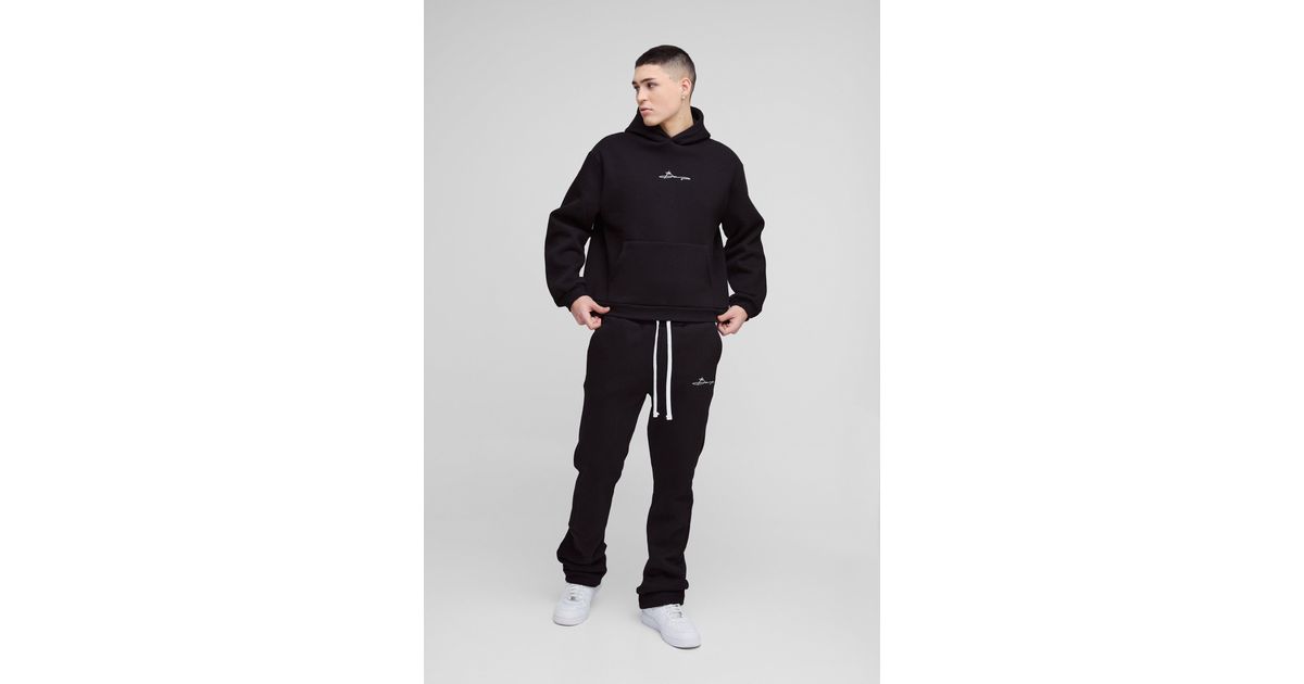 BoohooMAN Oversized Boxy Man Print Flare Stacked Hooded Tracksuit in ...
