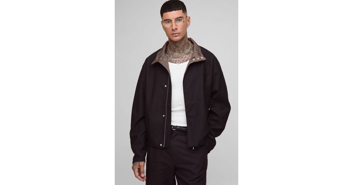 BoohooMAN Tall Oversized Boxy Embroidered Funnel Neck Track Jacket in ...