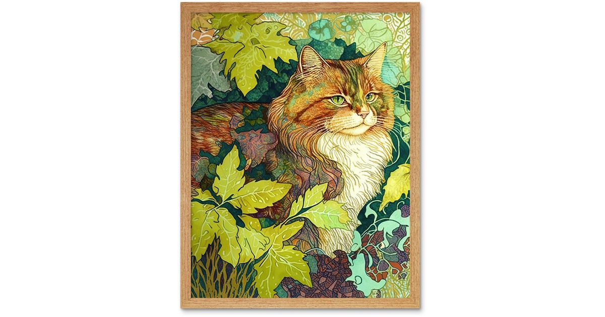 BoohooMAN Artery8 Ginger Cat Hiding In The Bush Tree Modern Colourful ...